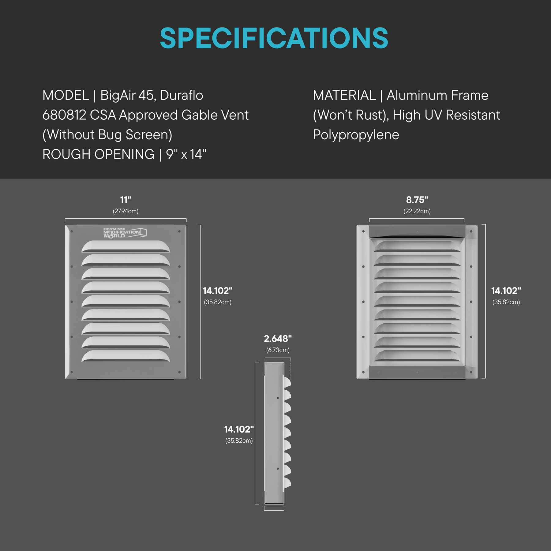 BigAir Passive Shipping Container Vent & Accessories