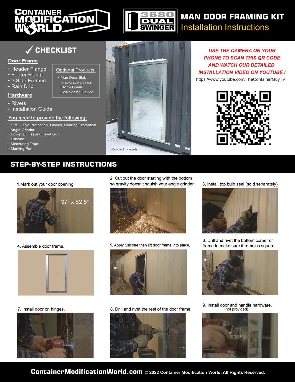 36" Steel Man Door & Frame Bundle (Slab, Lever, Sweep & Hinges)