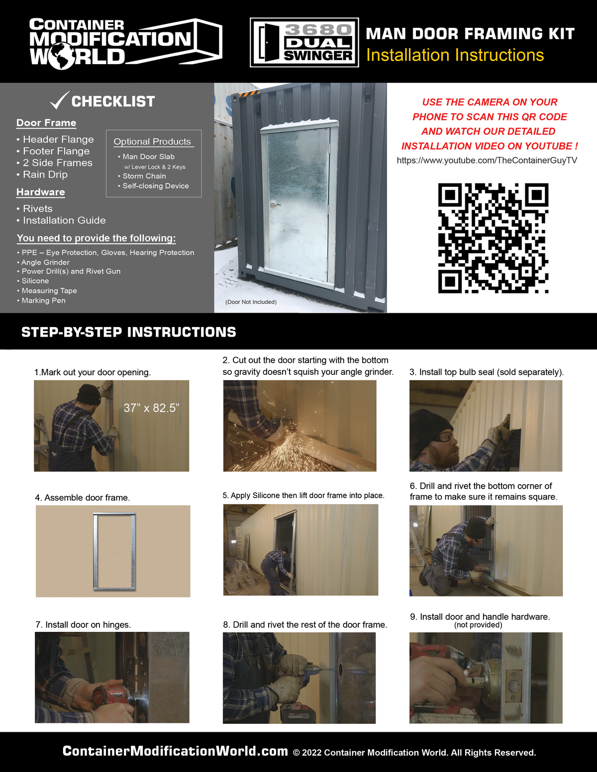 36" Steel Man Door & Frame Bundle (Slab, Lever, Sweep & Hinges)